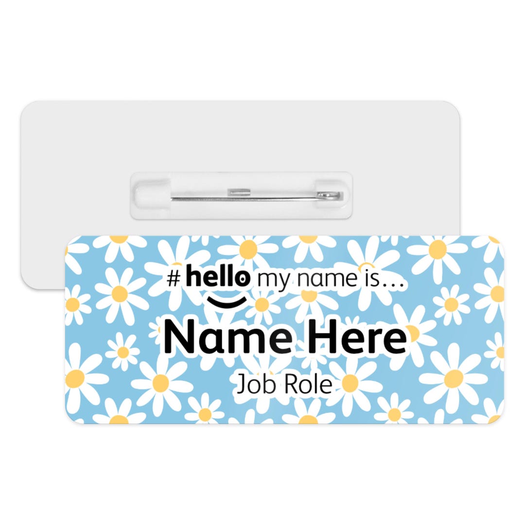 Hello My Name is Name Badge - Blue Daisy Background | Personalised ...