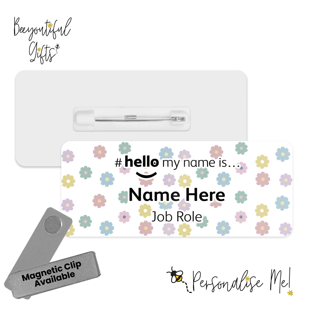 Hello My Name is Name Badge Retro Pastel Daisies Background ...