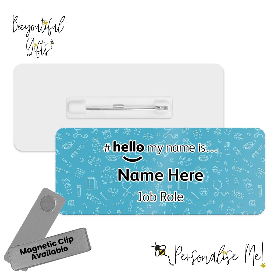 Hello My Name is Name Badge Blue Medical Doodle Personalised Badge ...