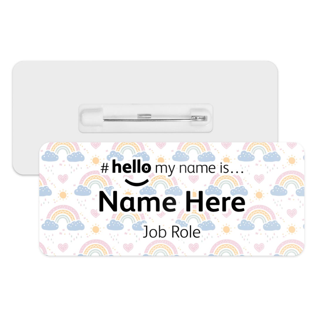 Hello My Name is Name Badge - Cute Summer Rainbows | Personalised Badge ...