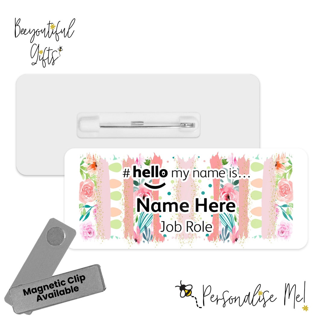 Hello My Name is Name Badge Floral Easter Brush Strokes Personalised ... Hello My Name is Name Badge Floral Easter Brush Strokes Personalised ...