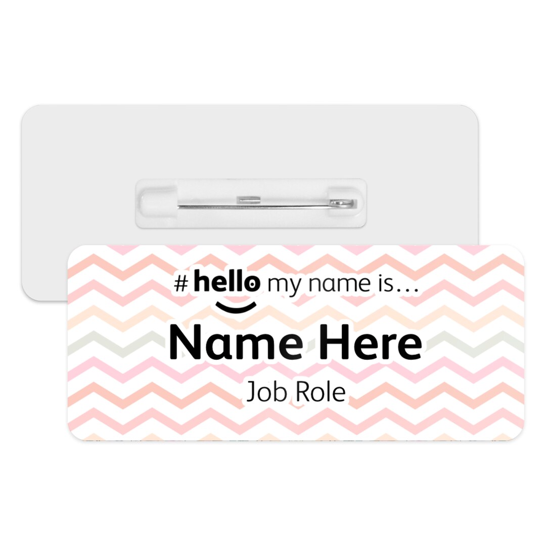 Hello My Name is Name Badge - Natural Zig Zags | Personalised Badge | # ...