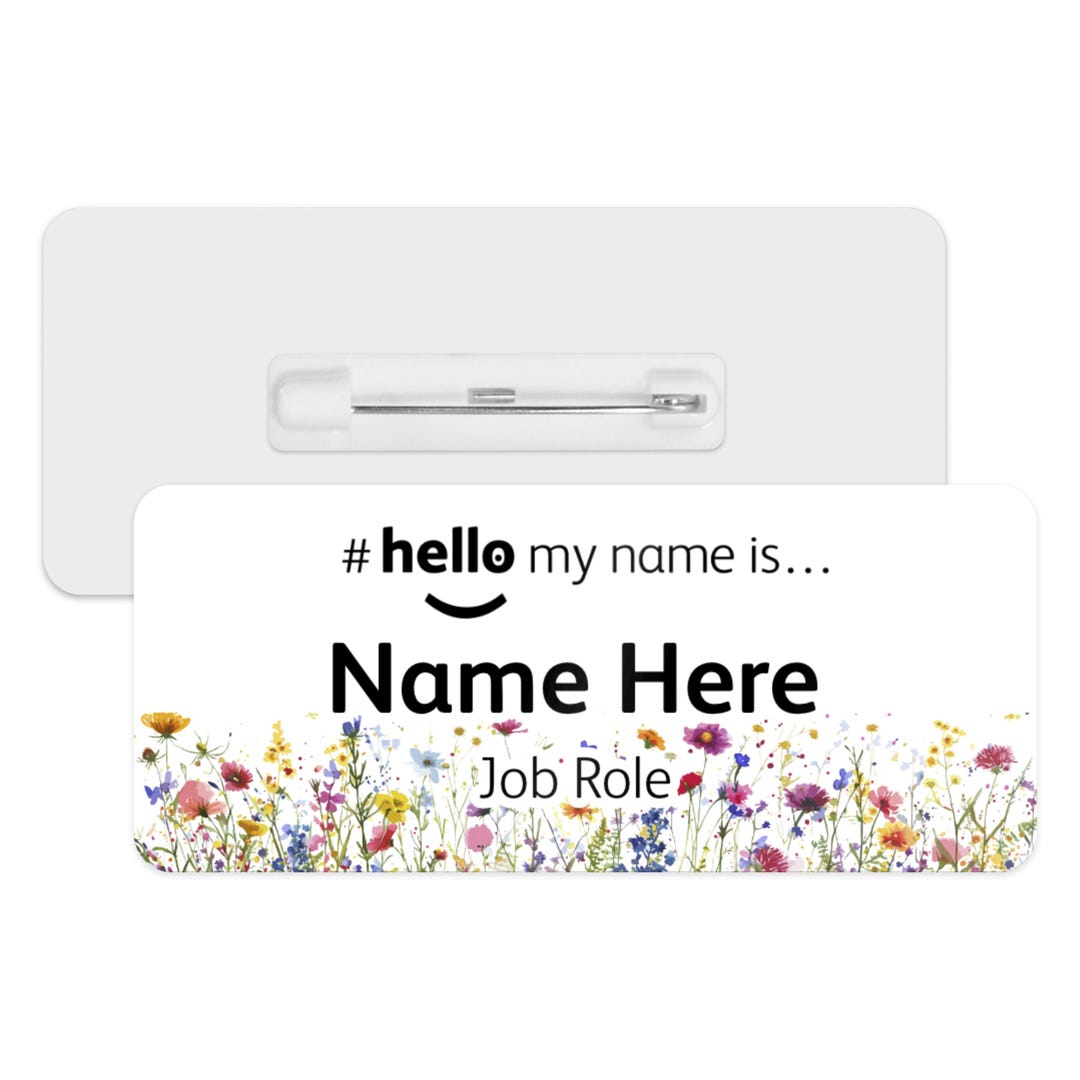 Hello My Name is Name Badge - Wildflower Border | Personalised Badge ...