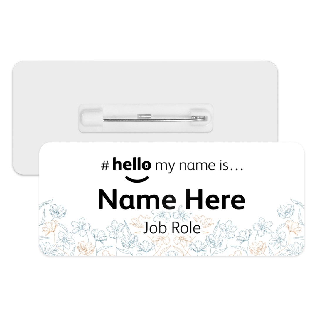 Hello My Name is Name Badge - Floral Hand Drawn Line Art | Personalised ...