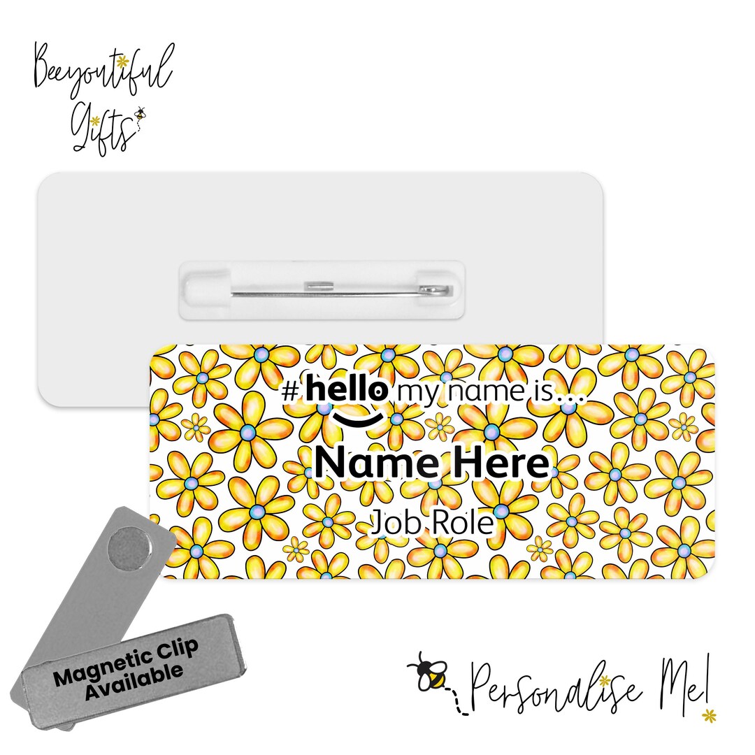 Hello My Name is Name Badge - Floral Doodle Background | Personalised ...