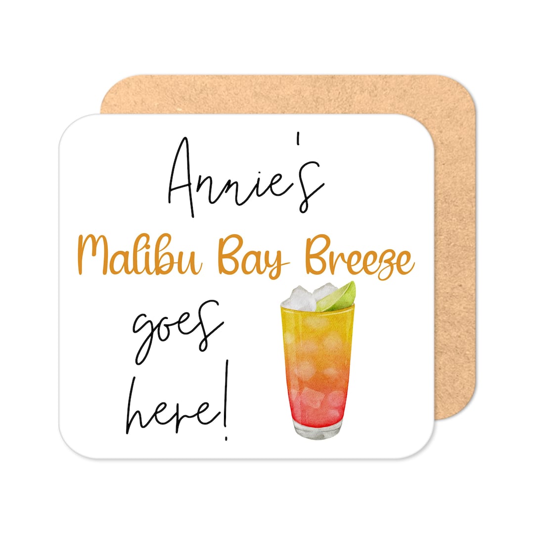 Personalised Malibu Bay Breeze Cocktail Coaster - Original Design ...