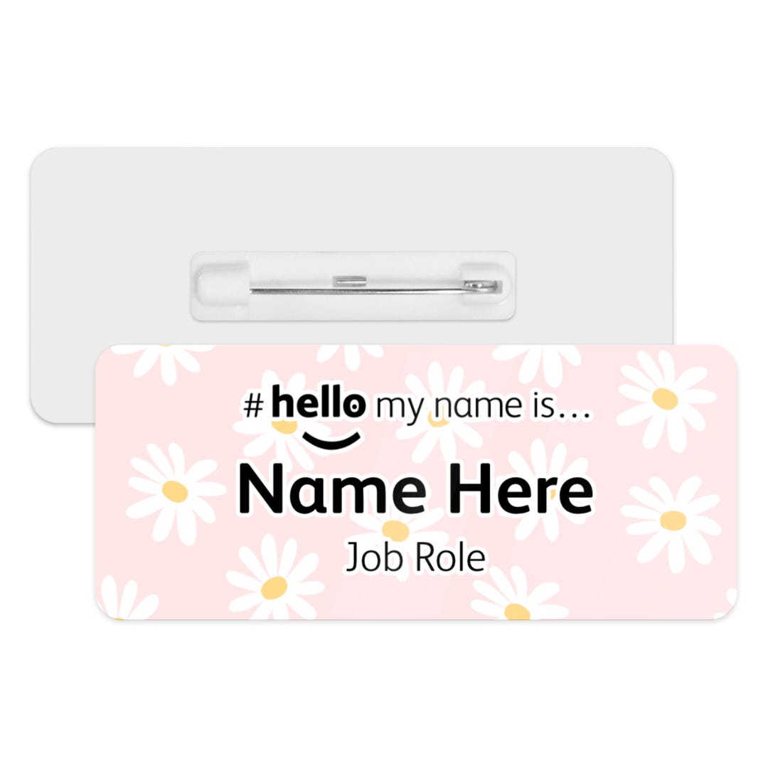 Hello My Name is Name Badge - Pink Daisy Background | Personalised ...