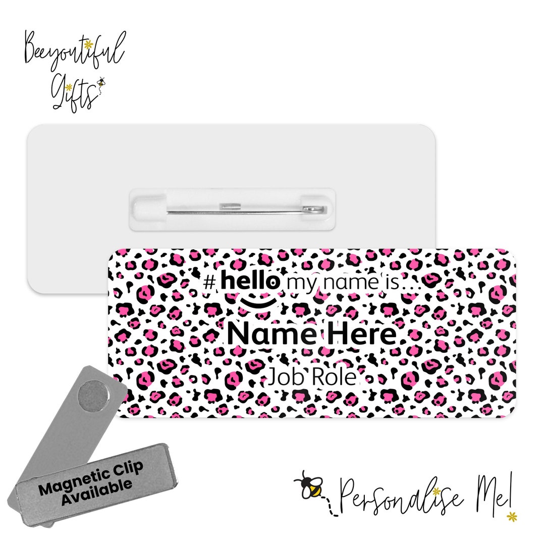 Hello My Name is Name Badge - Neon Leopard Print Background ...