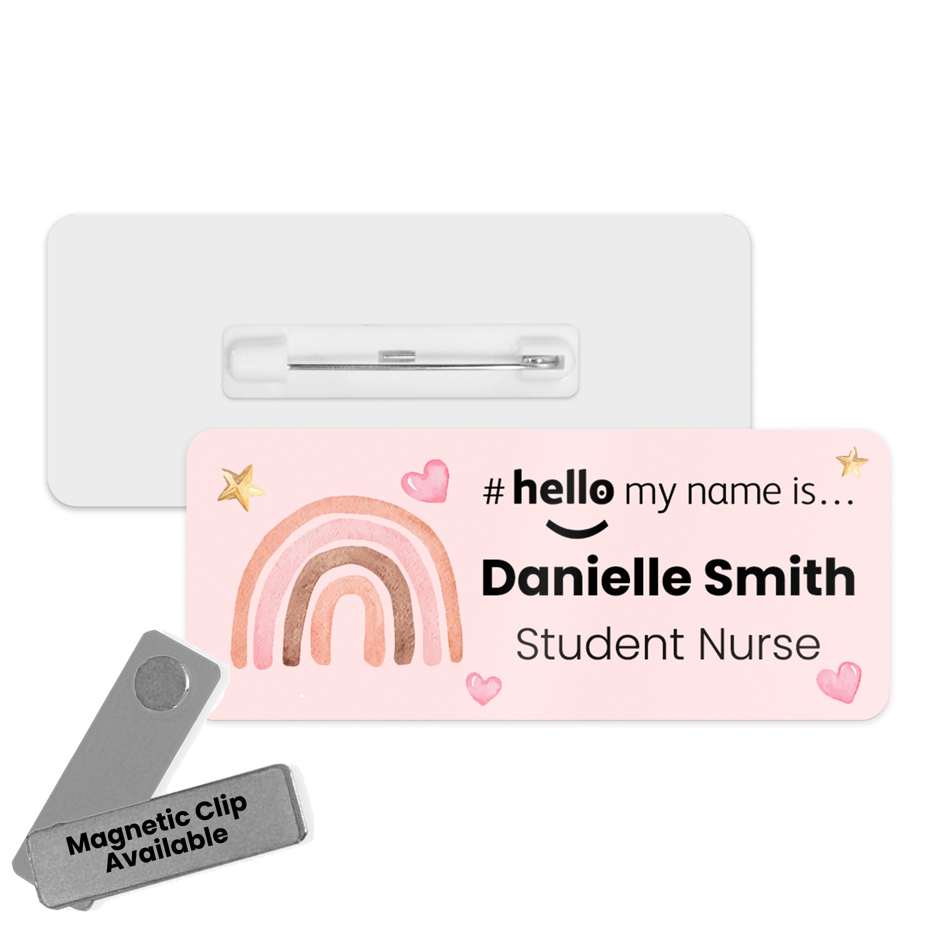 Hello My Name is Name Badge Pink Rainbow Personalised Premium - Etsy UK