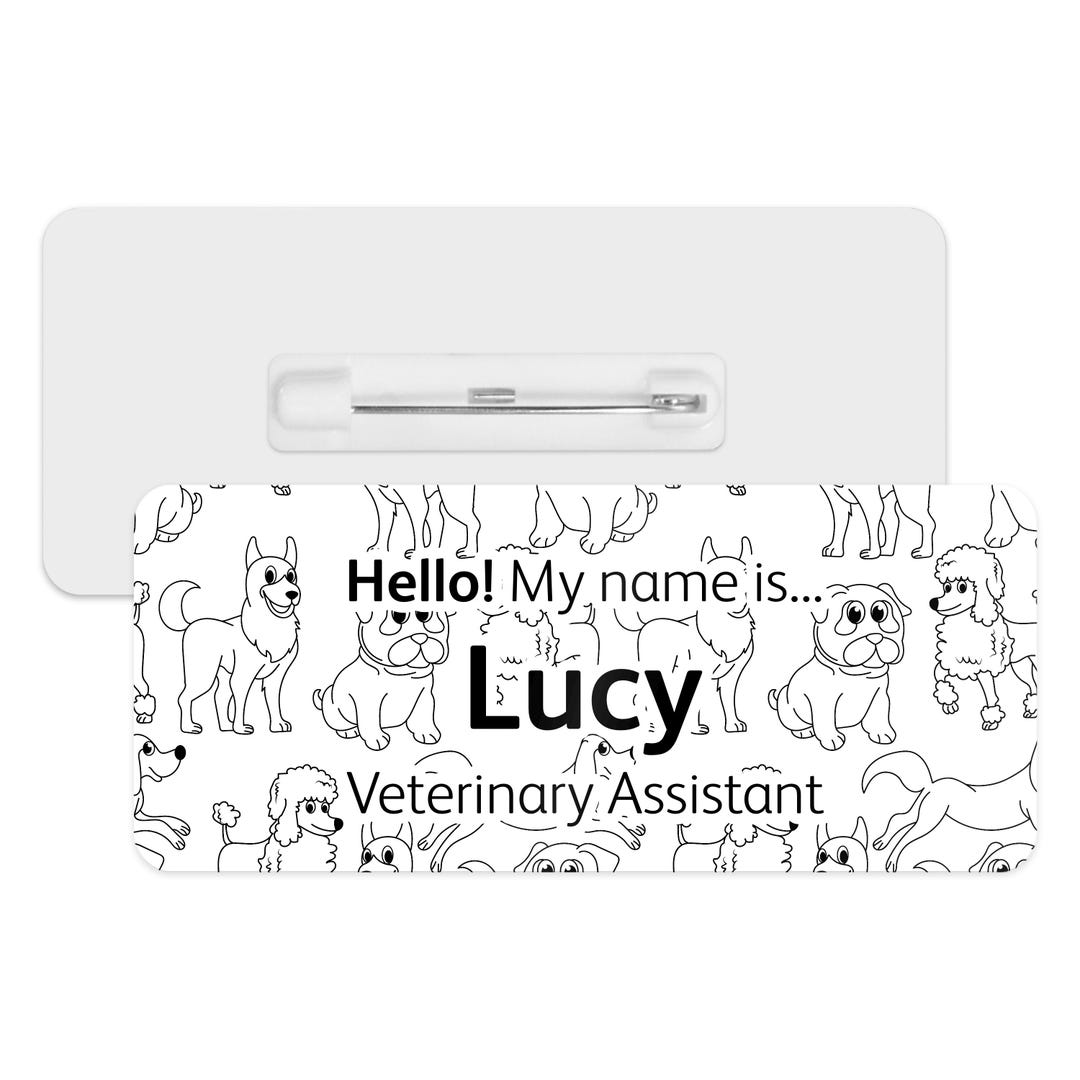 Hello My Name is Name Badge - Hand Drawn Monochrome Dogs Personalised ...