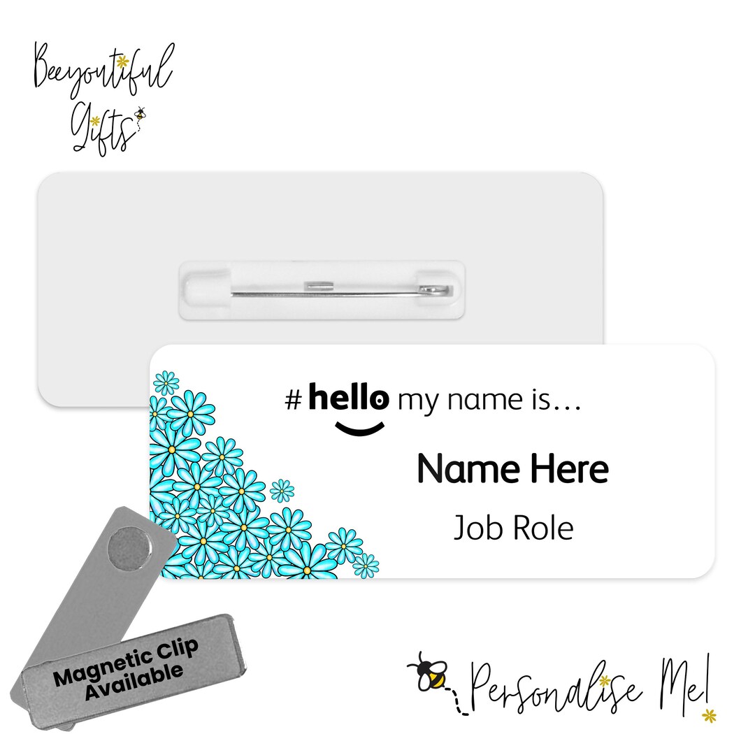 Hello My Name is Name Badge - Floral Doodle Corner | Personalised Badge ...