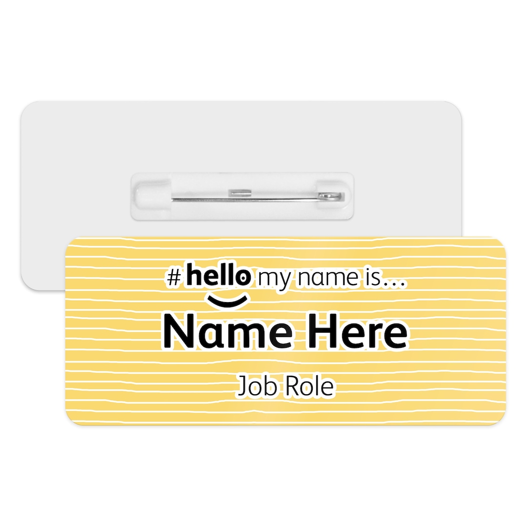 Hello My Name is Name Badge - Yellow Hand Drawn Lines | Personalised ...