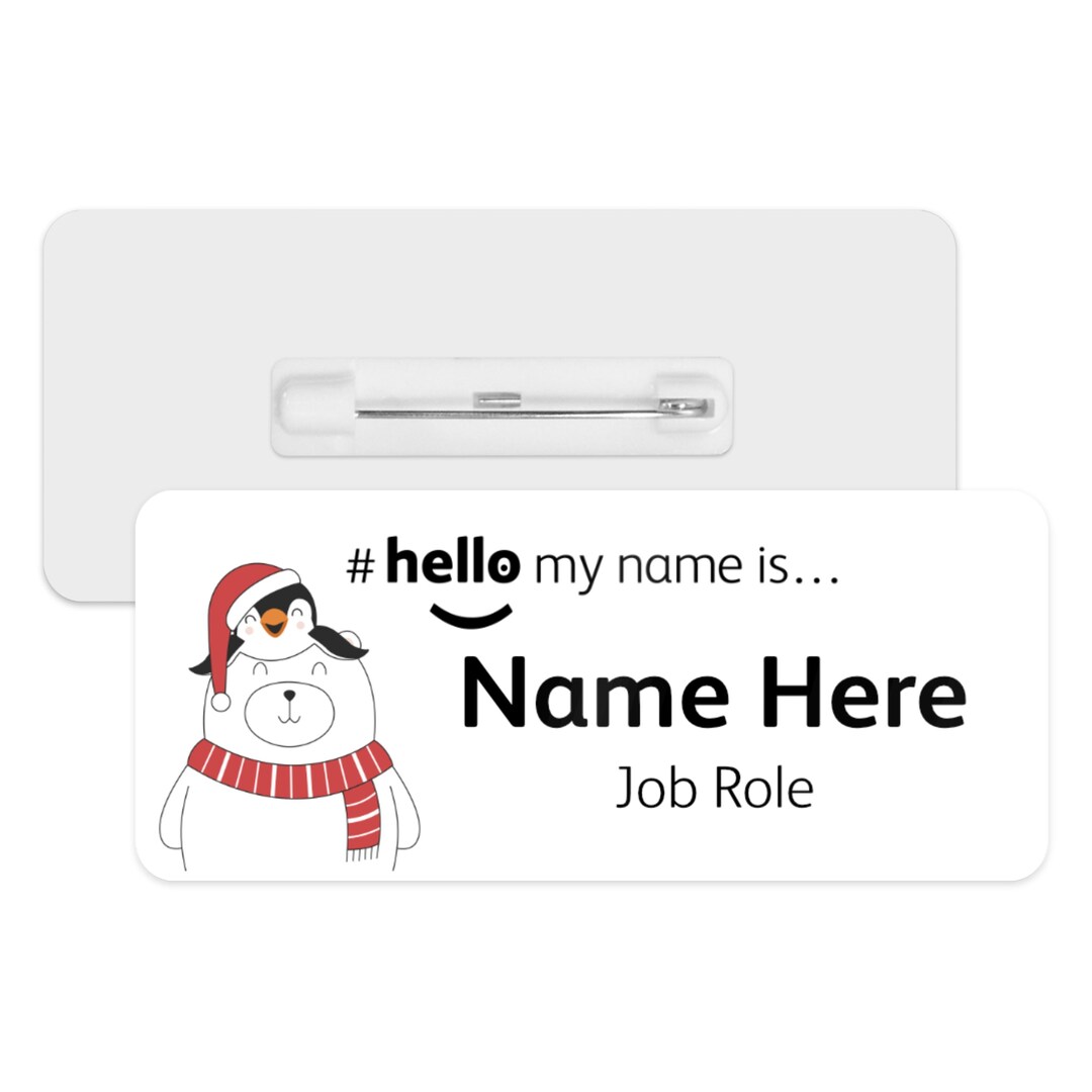 Hello My Name is Name Badge - Cute Penguin & Snow Bear | Personalised ...