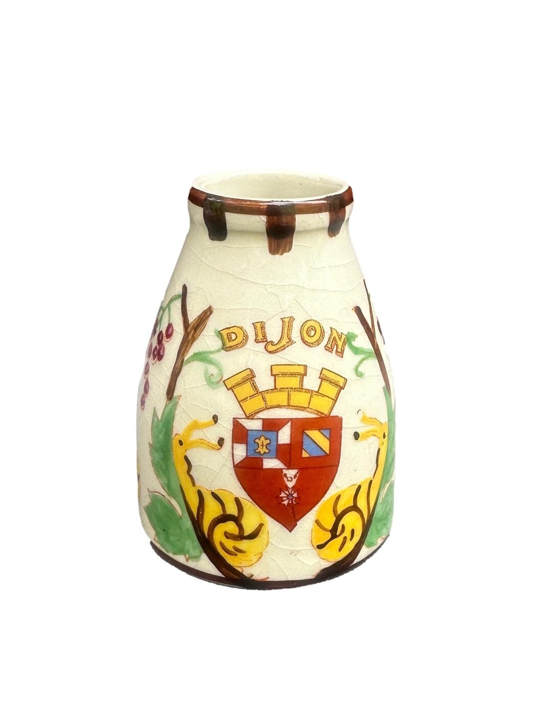 Rare French Sarreguemines Grey Poupon Mustard of Dijon Pot Coat of Arms ...