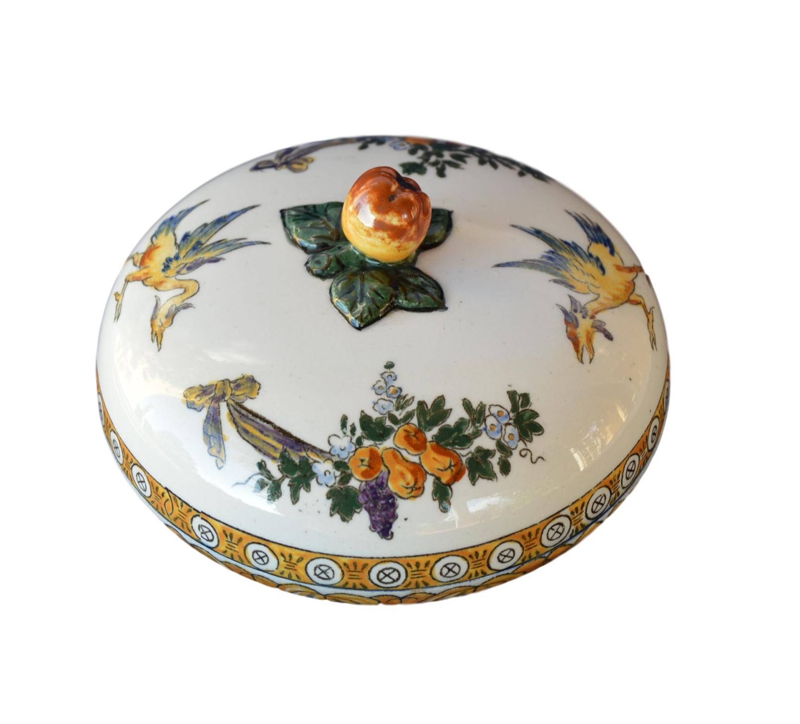 Antique French Hand Painted Gien Box Candy Box Decor Renaissance 19th ...