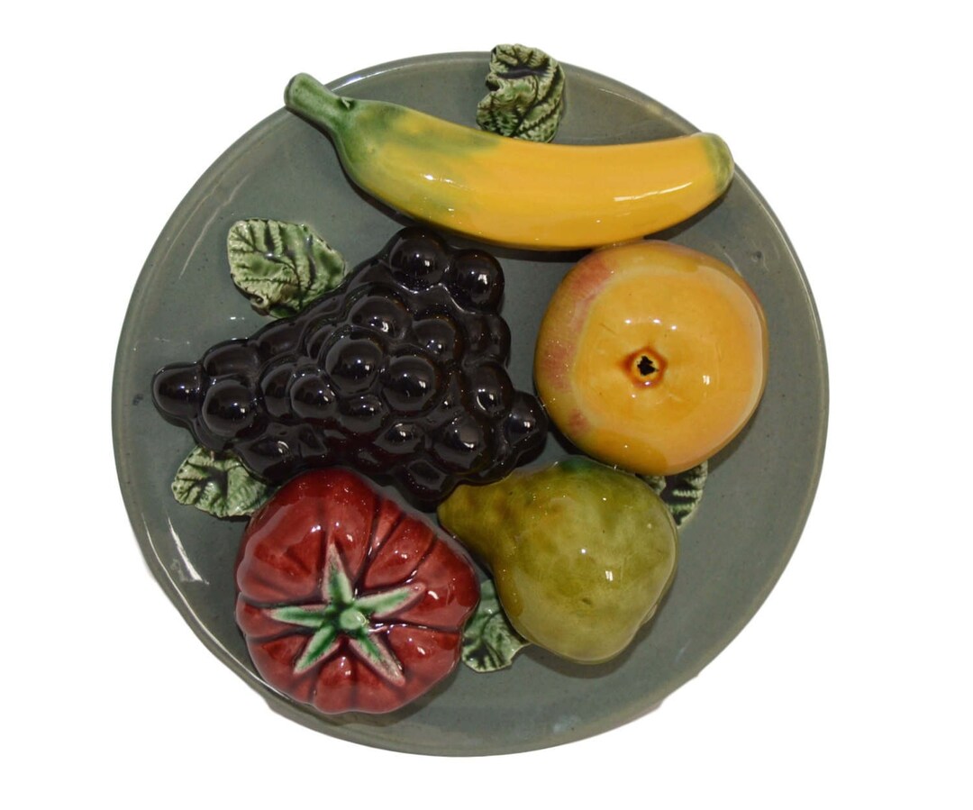 French Antique Vallauris Majolica Fruits Wall Plate - French Kitchen ...