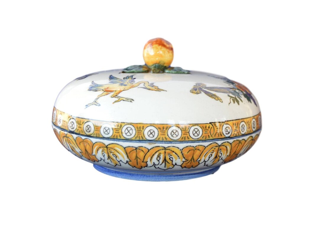 Antique French Hand Painted Gien Box - Candy Box - Decor Renaissance ...