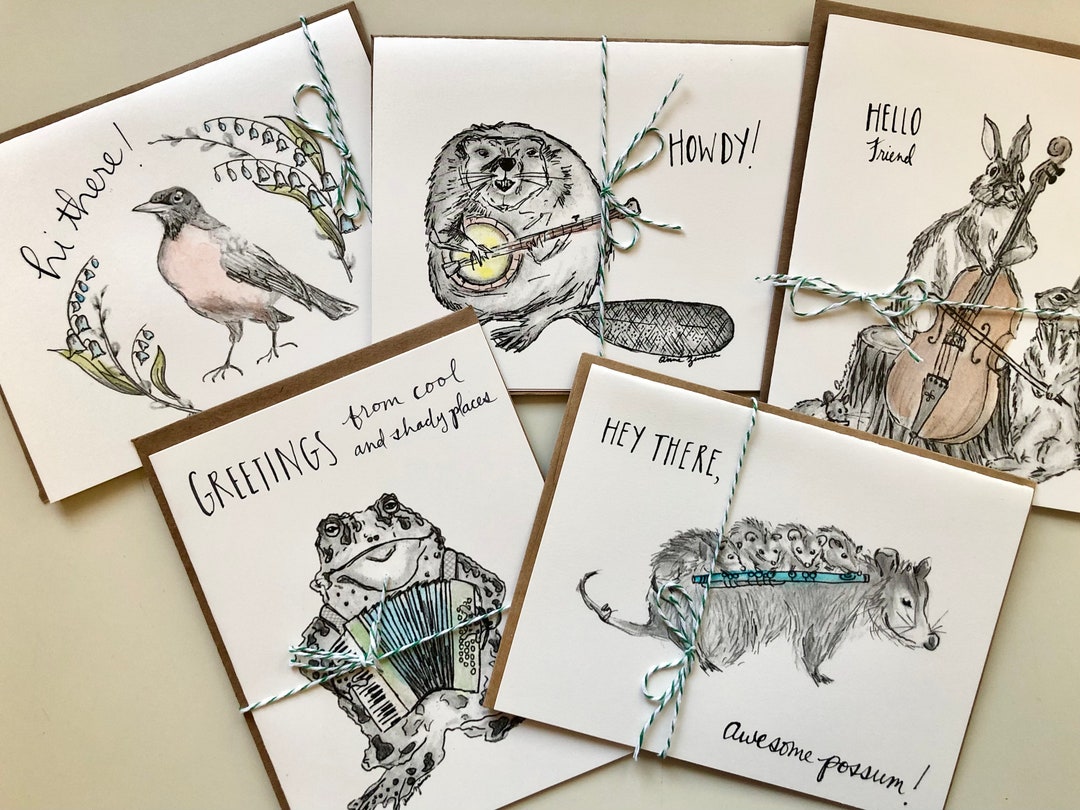 To Say hello Greeting Card Set of Five 5, Robin, Piccolo Possums, Banjo ...