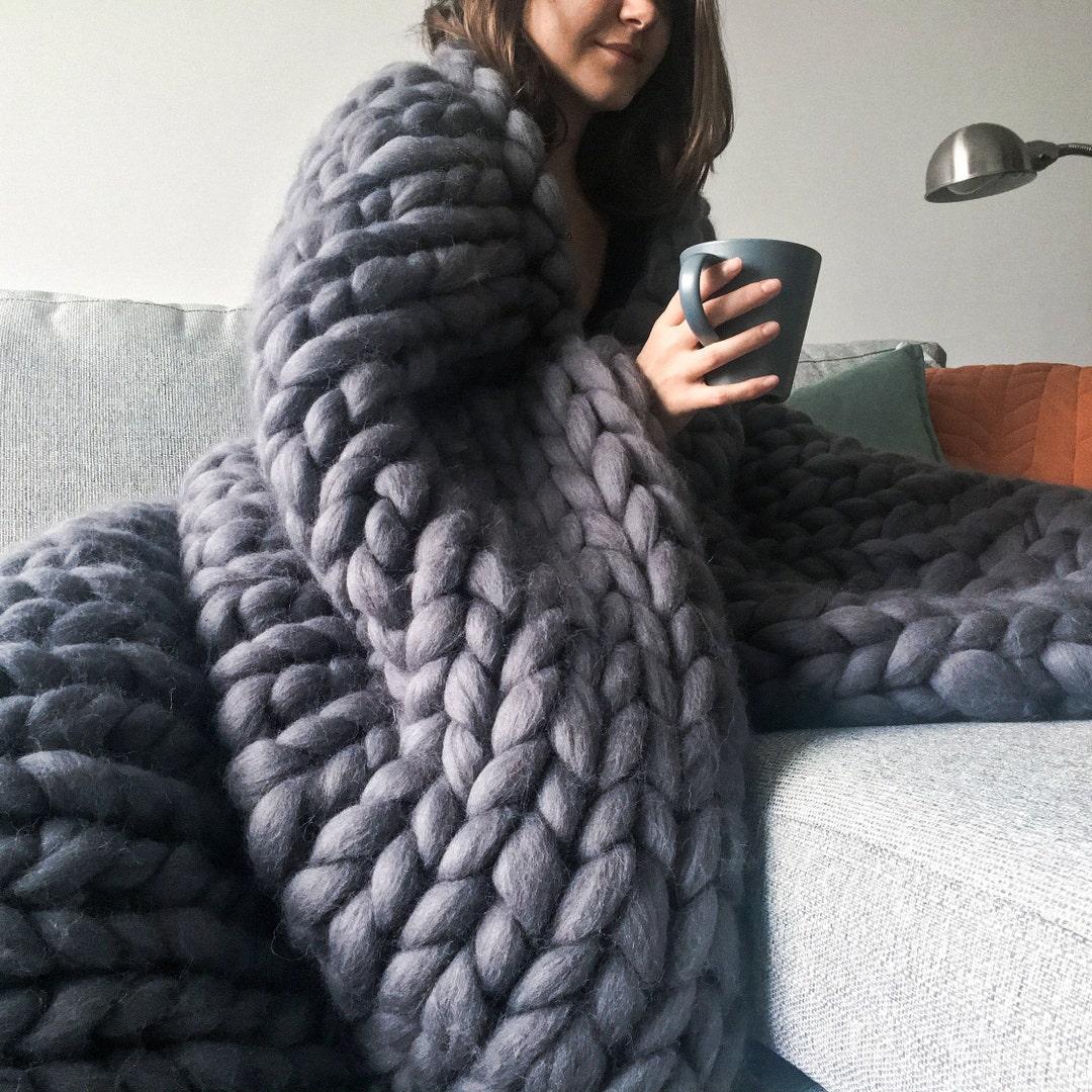 Chunky Knit Blanket | Giant Yarn Throw | Super Chunky | Giant Wool Yarn ...