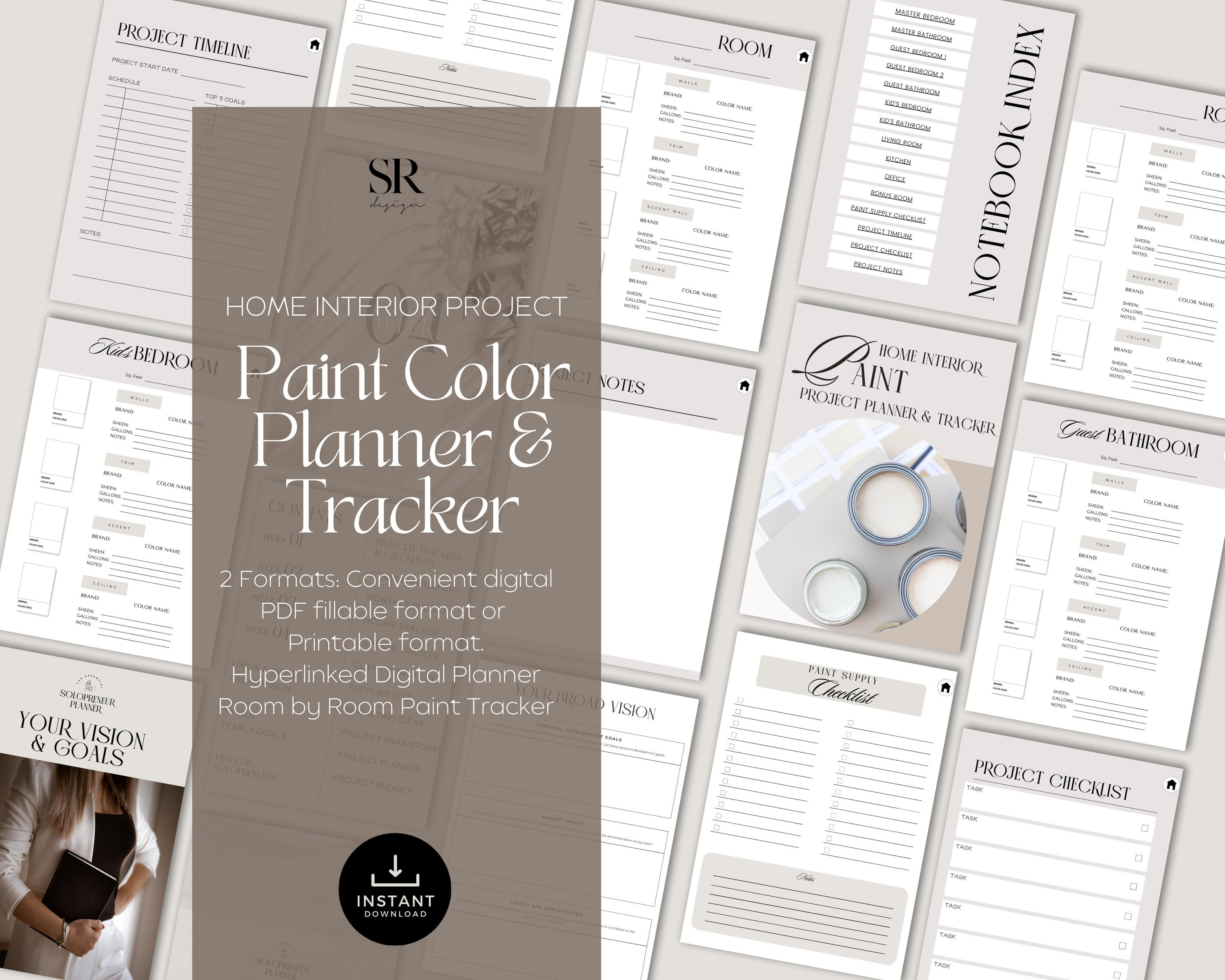 Interior Paint Project Digital Home Planner Notebook With Hyperlinks ...