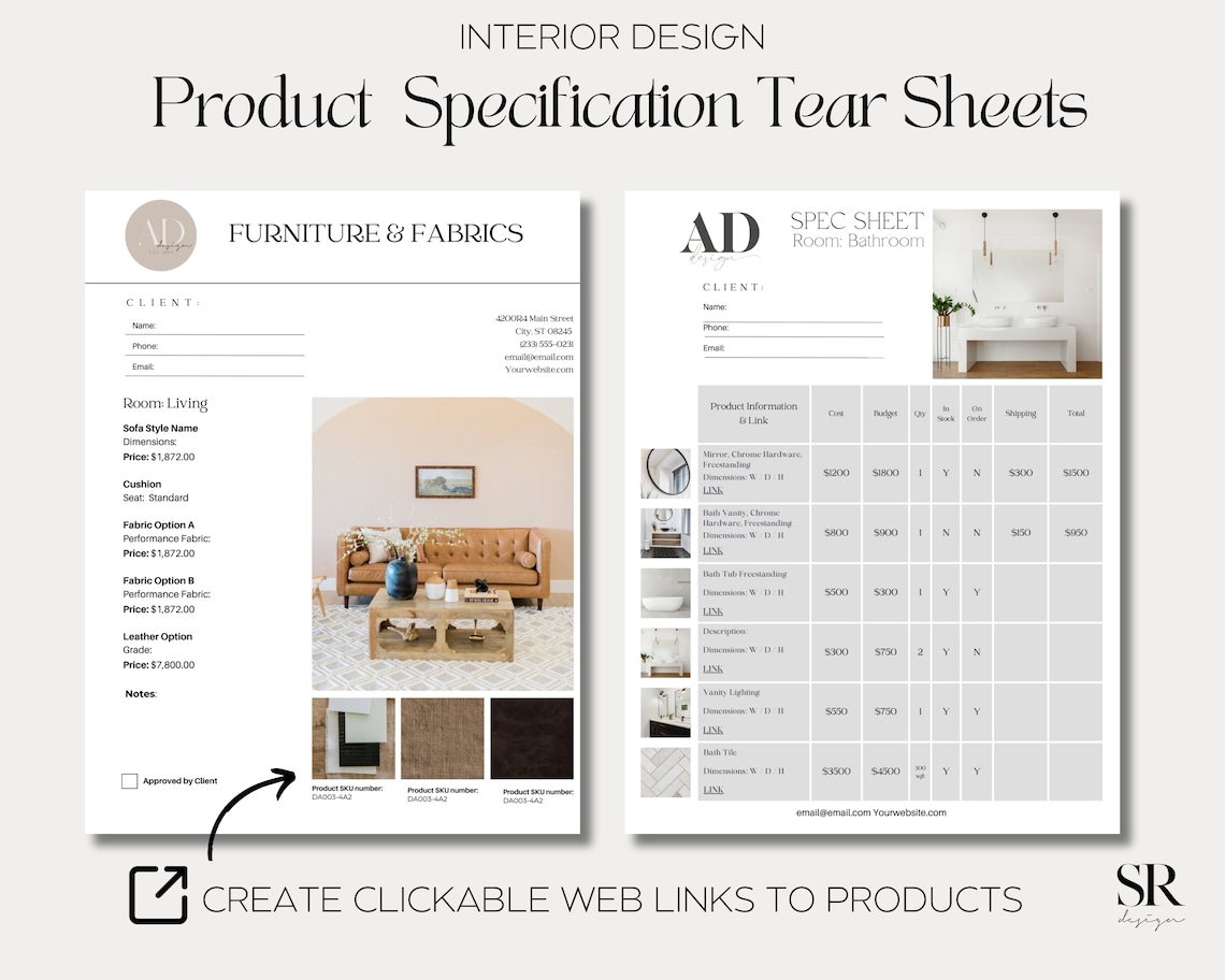 Interior Design Product Specification Sheets (set of 4) | FFE Tear ...