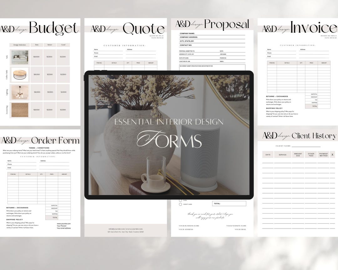 Interior Design Business Forms Bundle | Template Kit: Quote, Client ...