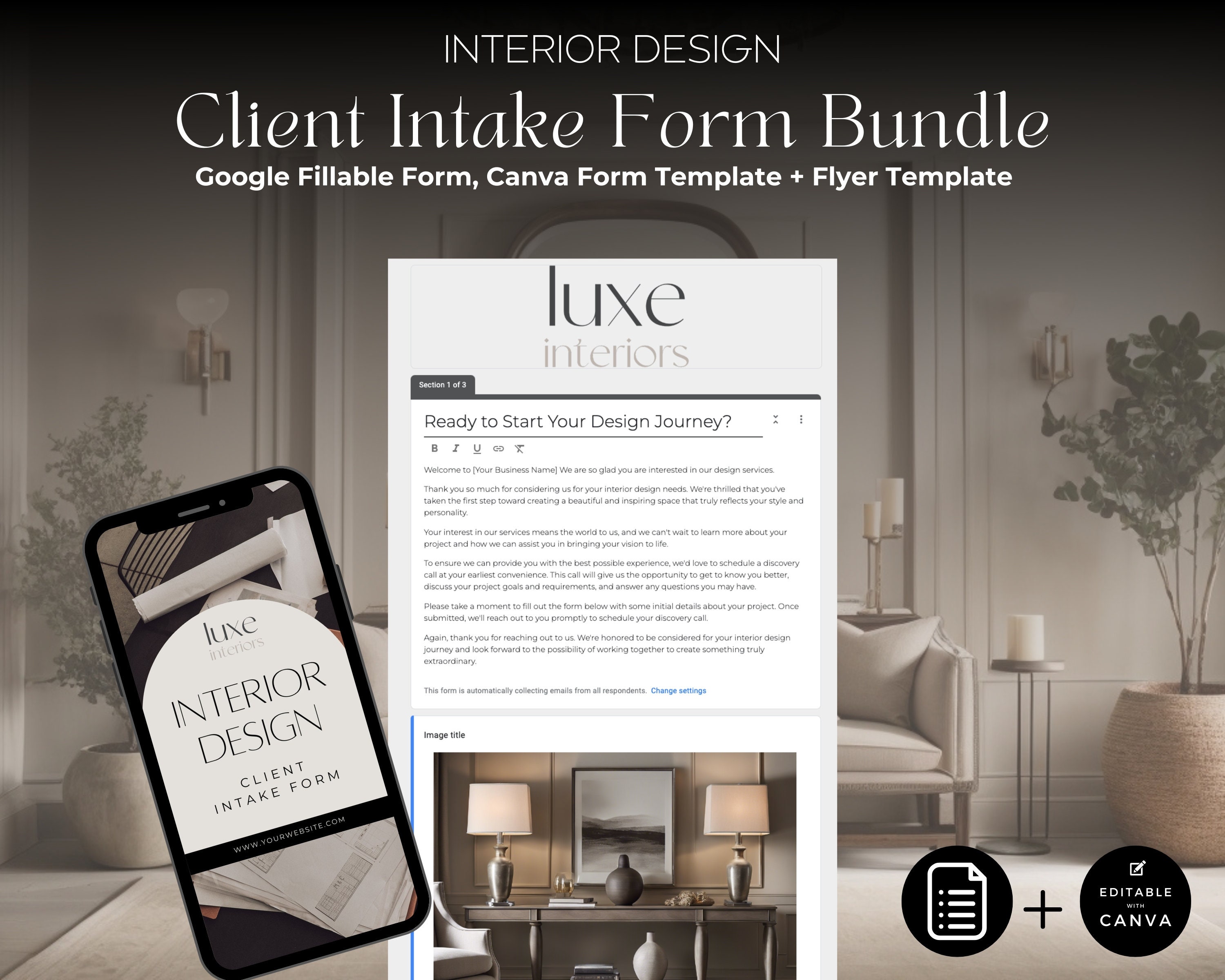 Interior Design Client Intake Form - Fillable Google Form and Canva ...