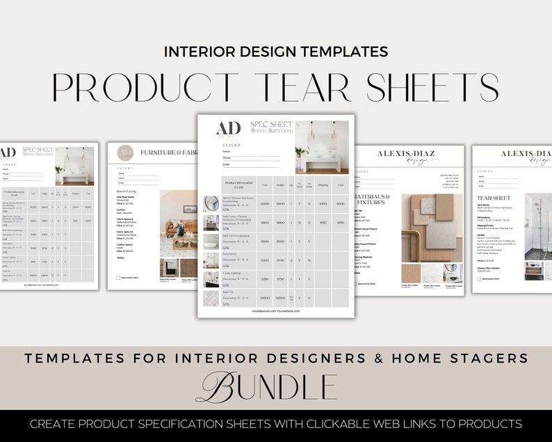 Interior Design Templates, Product Specification Tear Sheets, Furniture ...