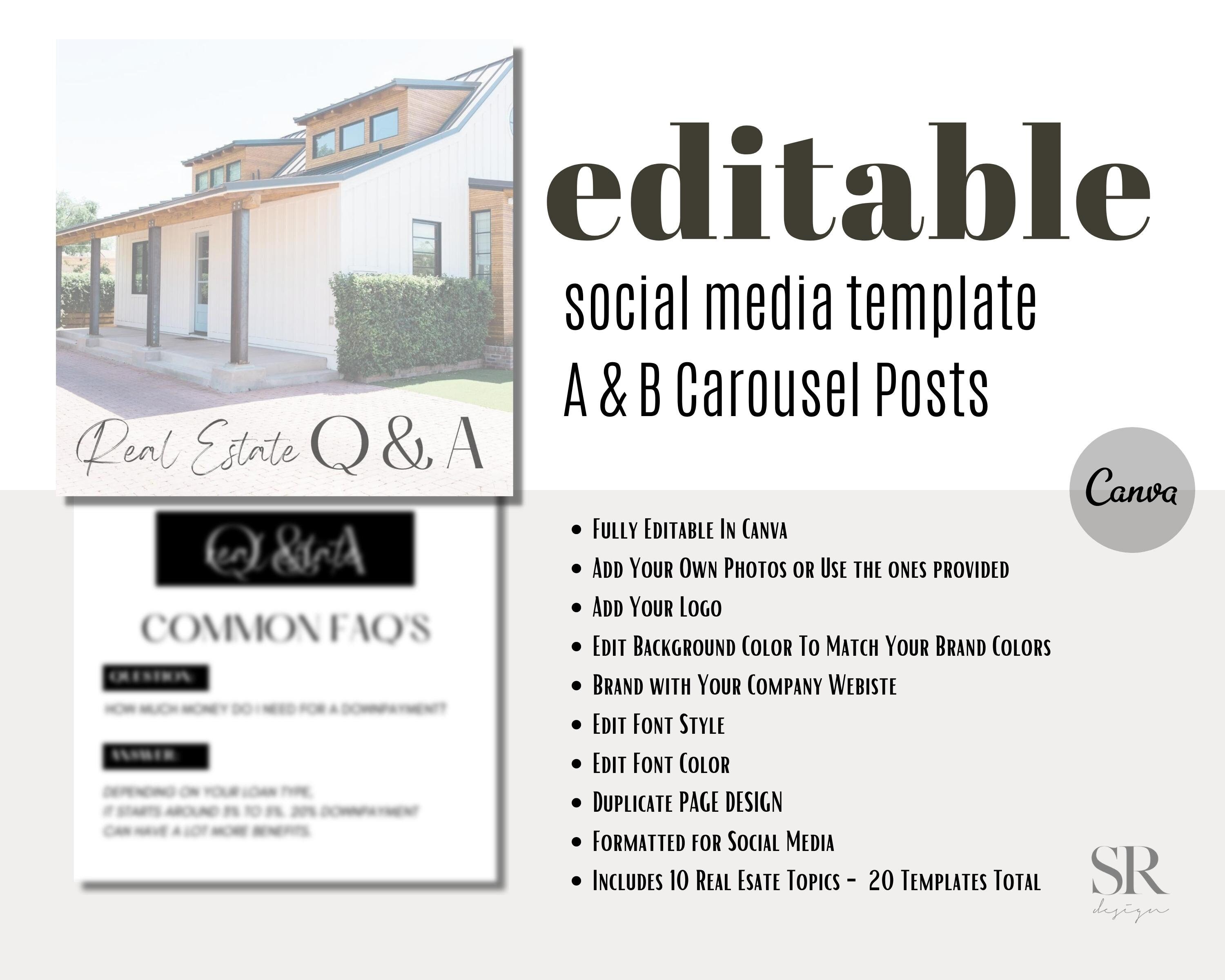 Real Estate Themed Social Media Carousel A&B Posts Canva Template ...