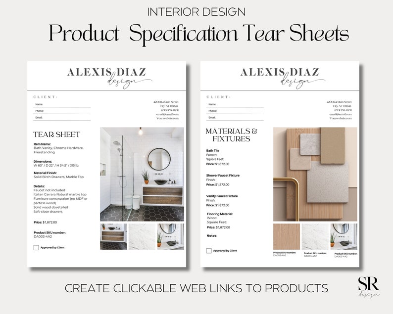 Interior Design Templates, Product Specification Tear Sheets, Furniture ...