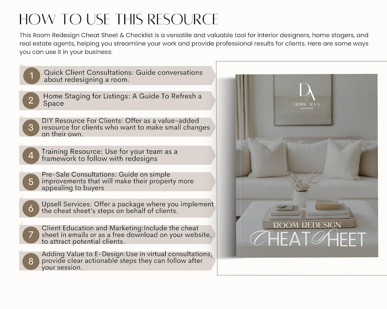 Interior Design Room Redesign Cheat Sheet + Client Guide | White Label ...