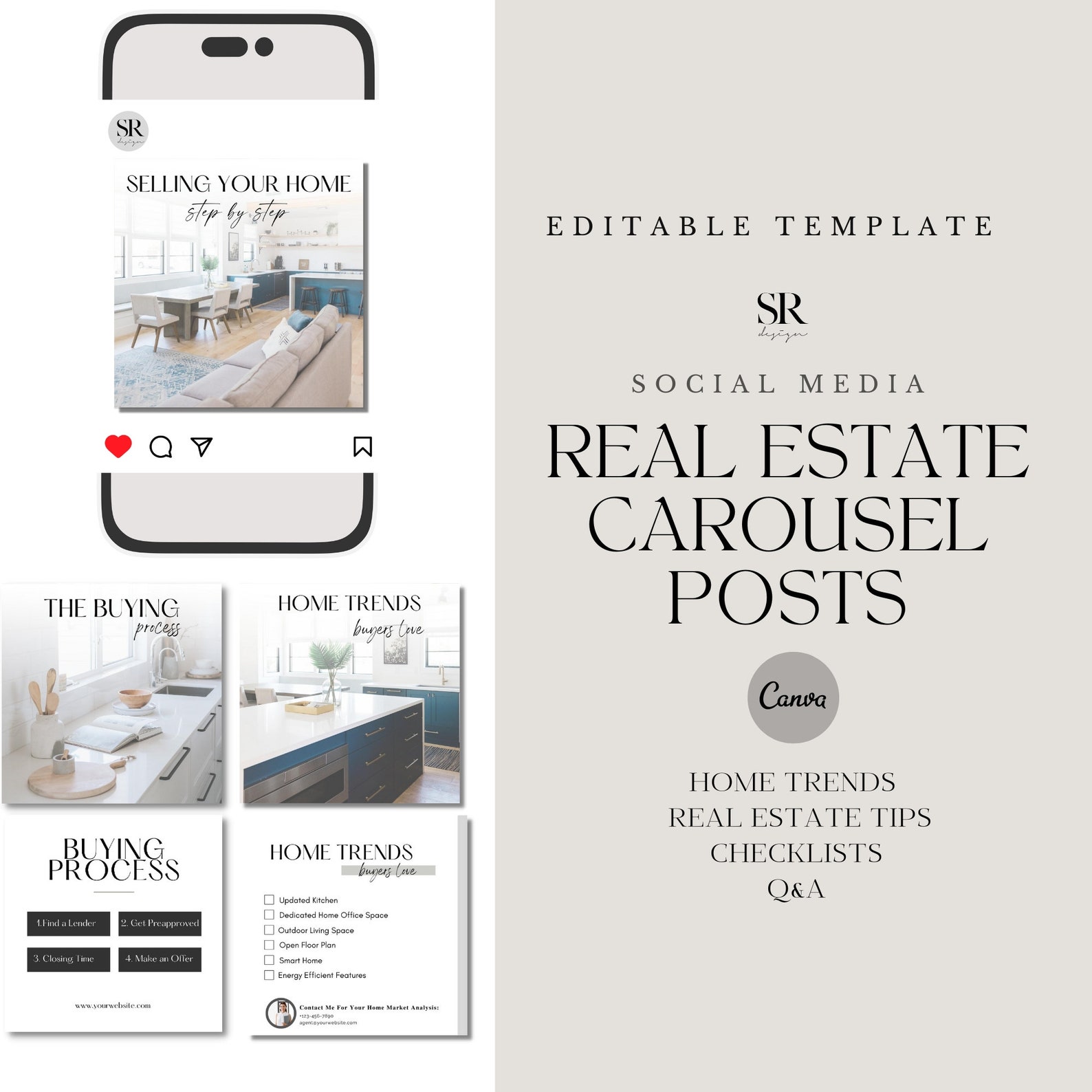 Real Estate Themed Social Media Carousel A&B Posts Canva Template ...
