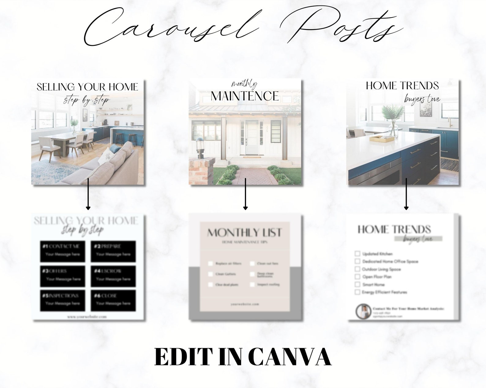 Real Estate Themed Social Media Carousel A&B Posts Canva Template ...