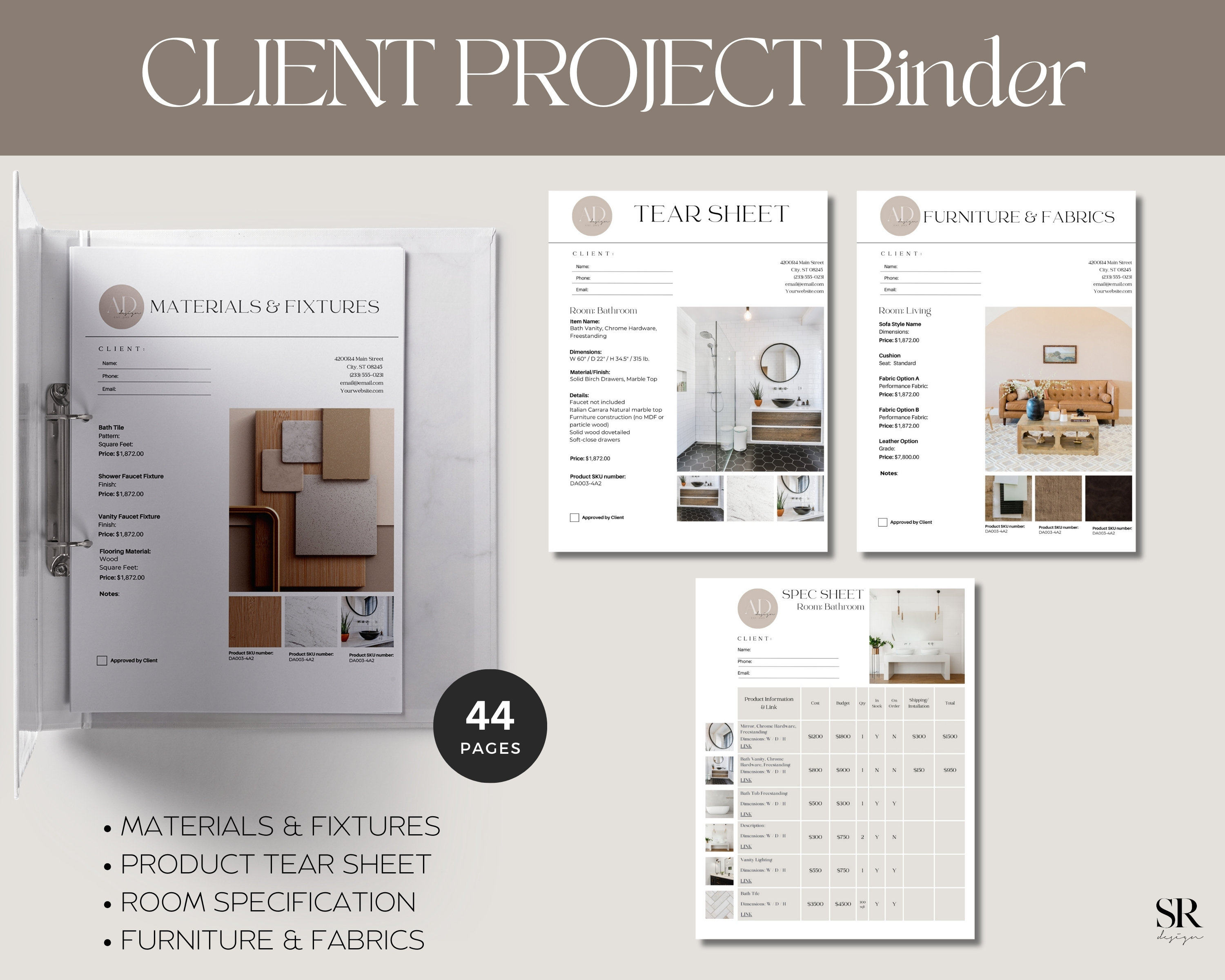 Interior Design Client Binder Notebook, Essential Project Management ...