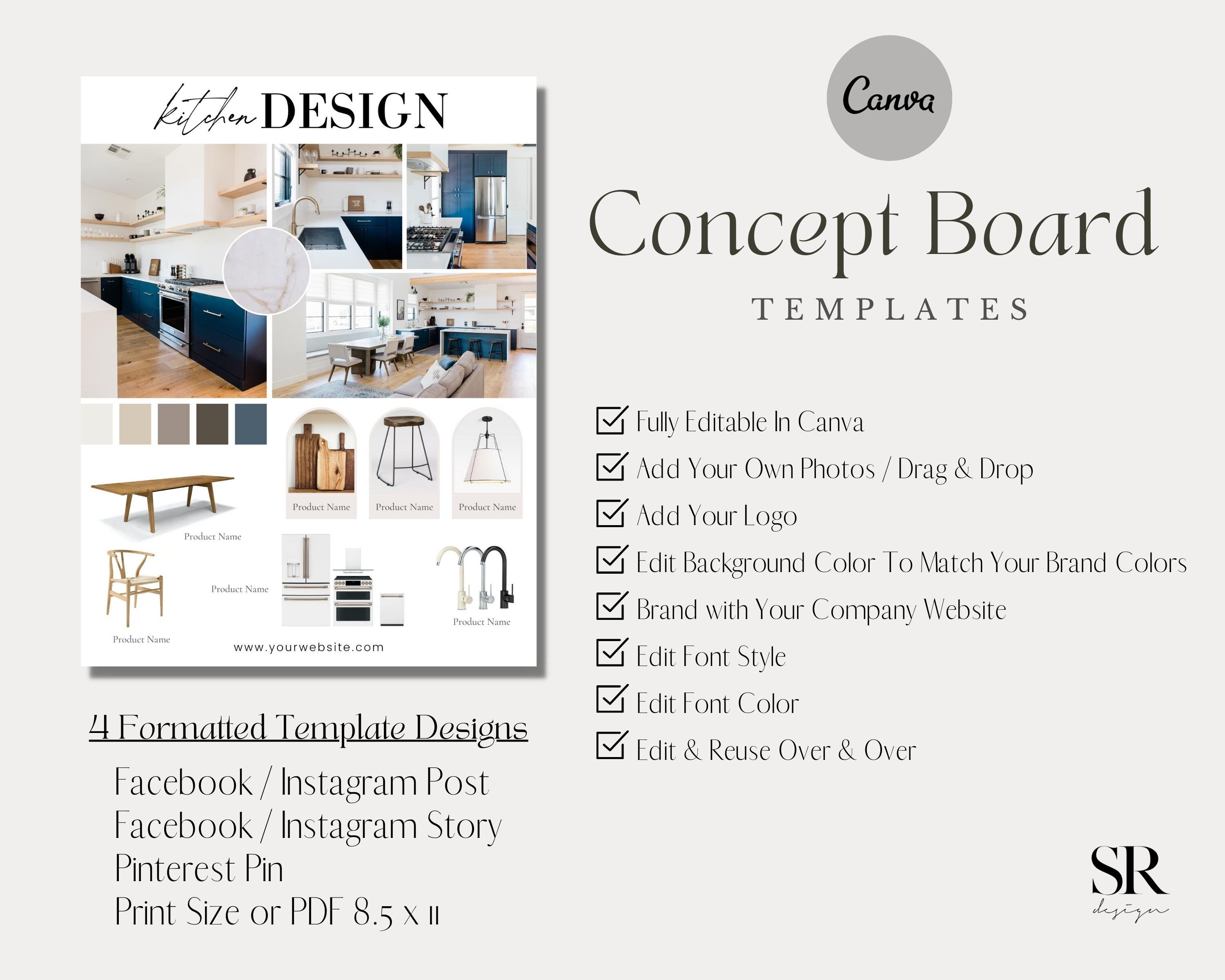 Interior Design Moodboard Template | Design Concept Board, Clickable ...