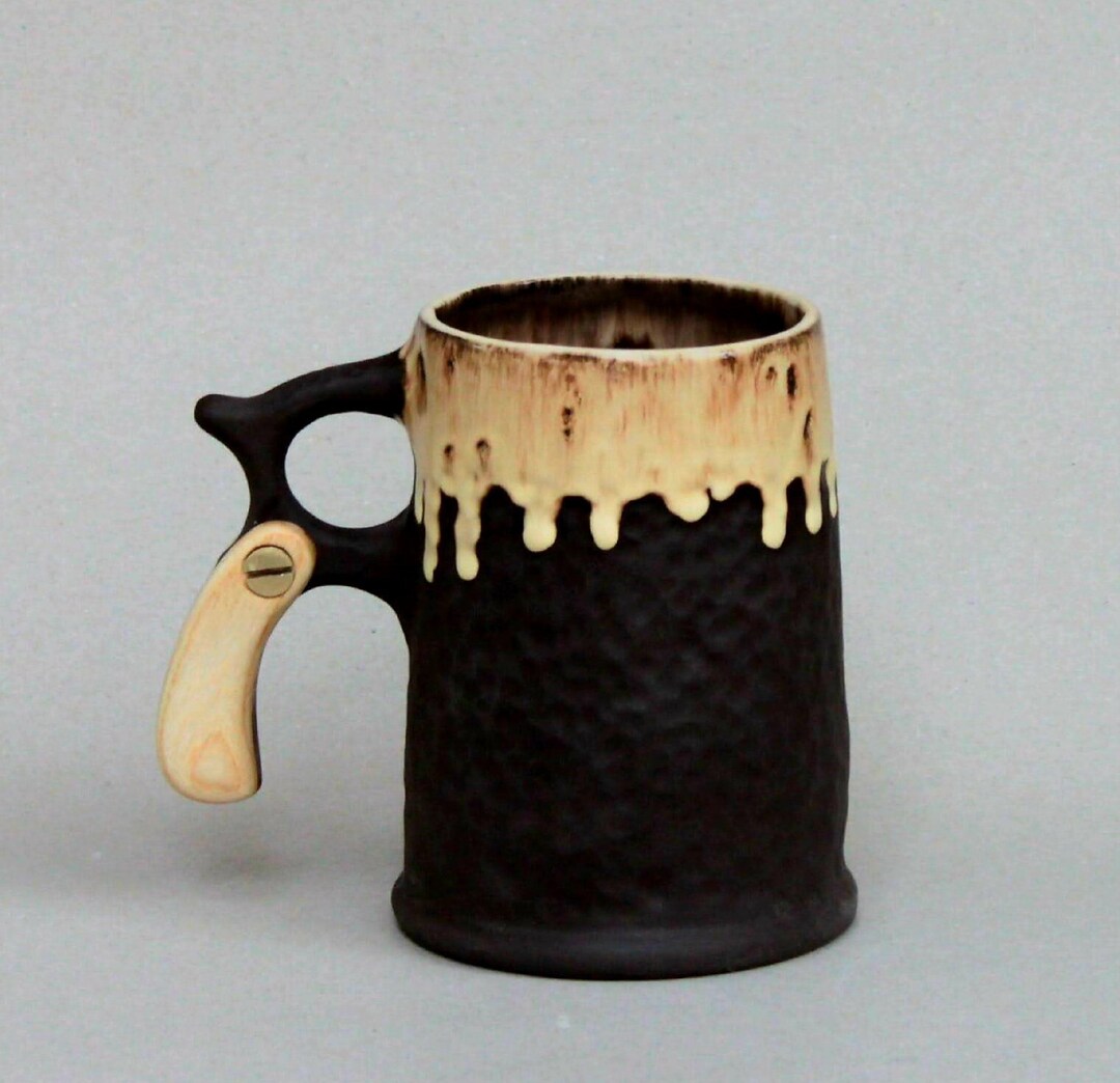 Ceramic Beer Tankard With Wooden Handle - Etsy