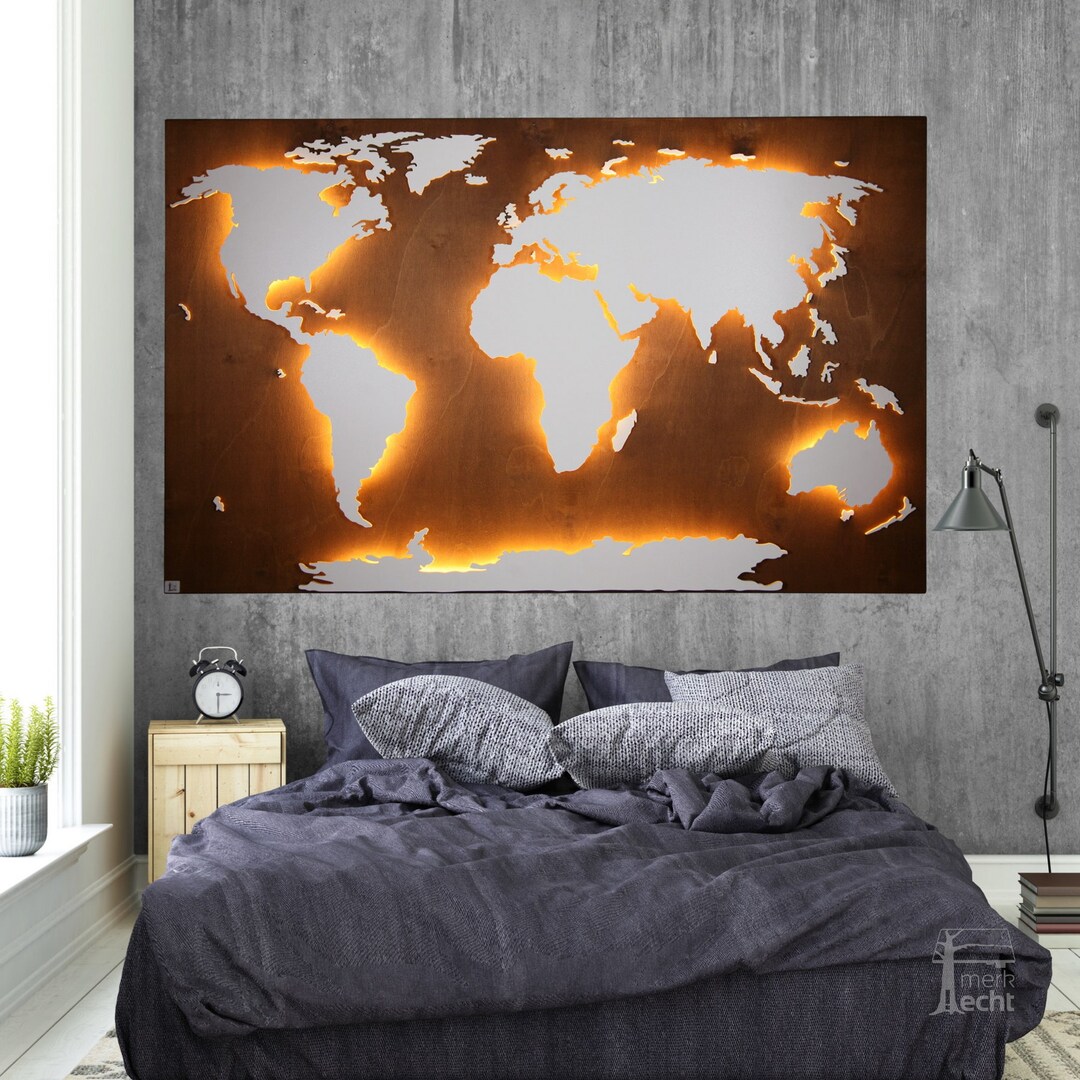 World Map walnut Walnut Glaze on Wood in Many Variants 3D Effect ...