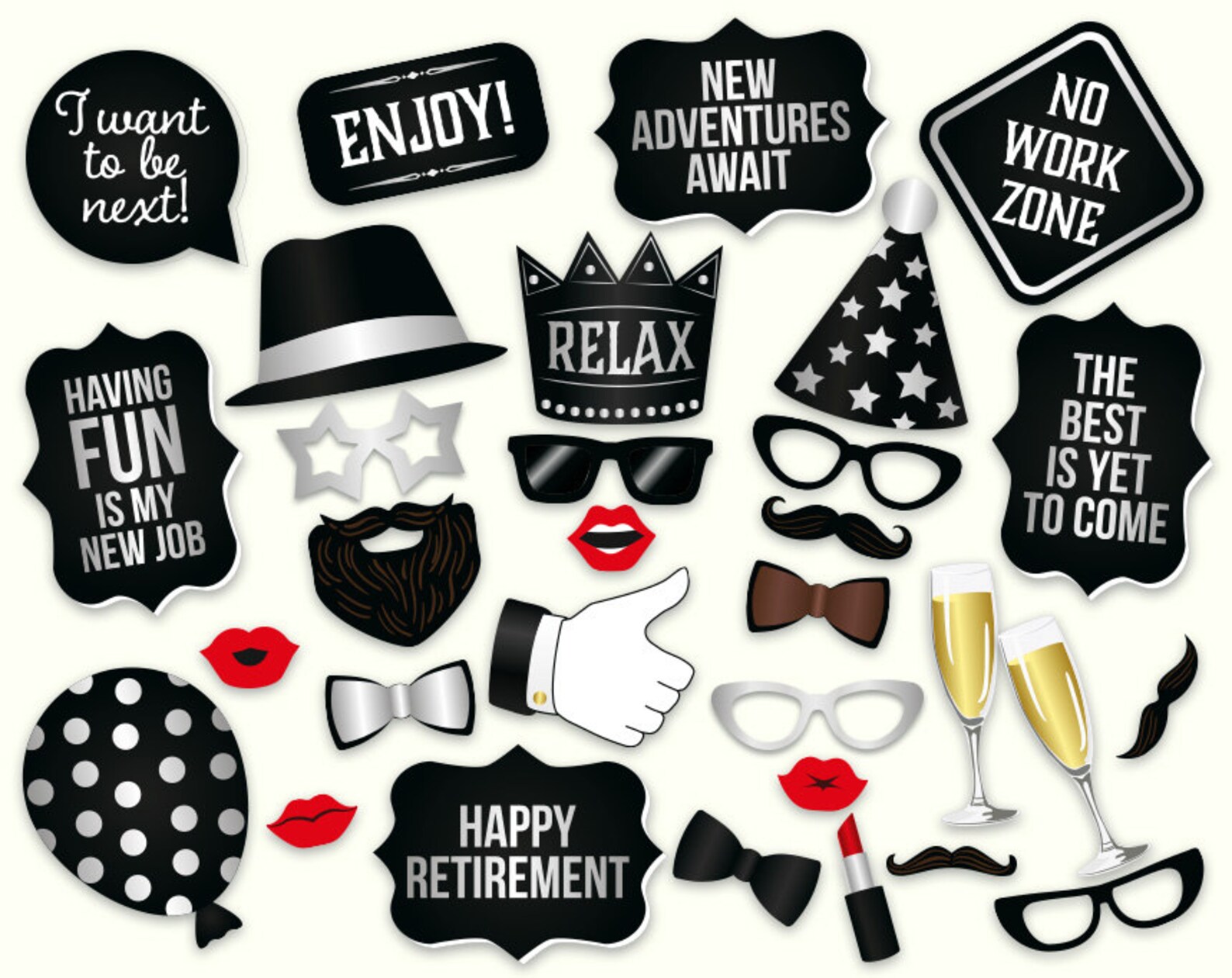 Retirement photo booth props: printable PDF. Retirement party | Etsy