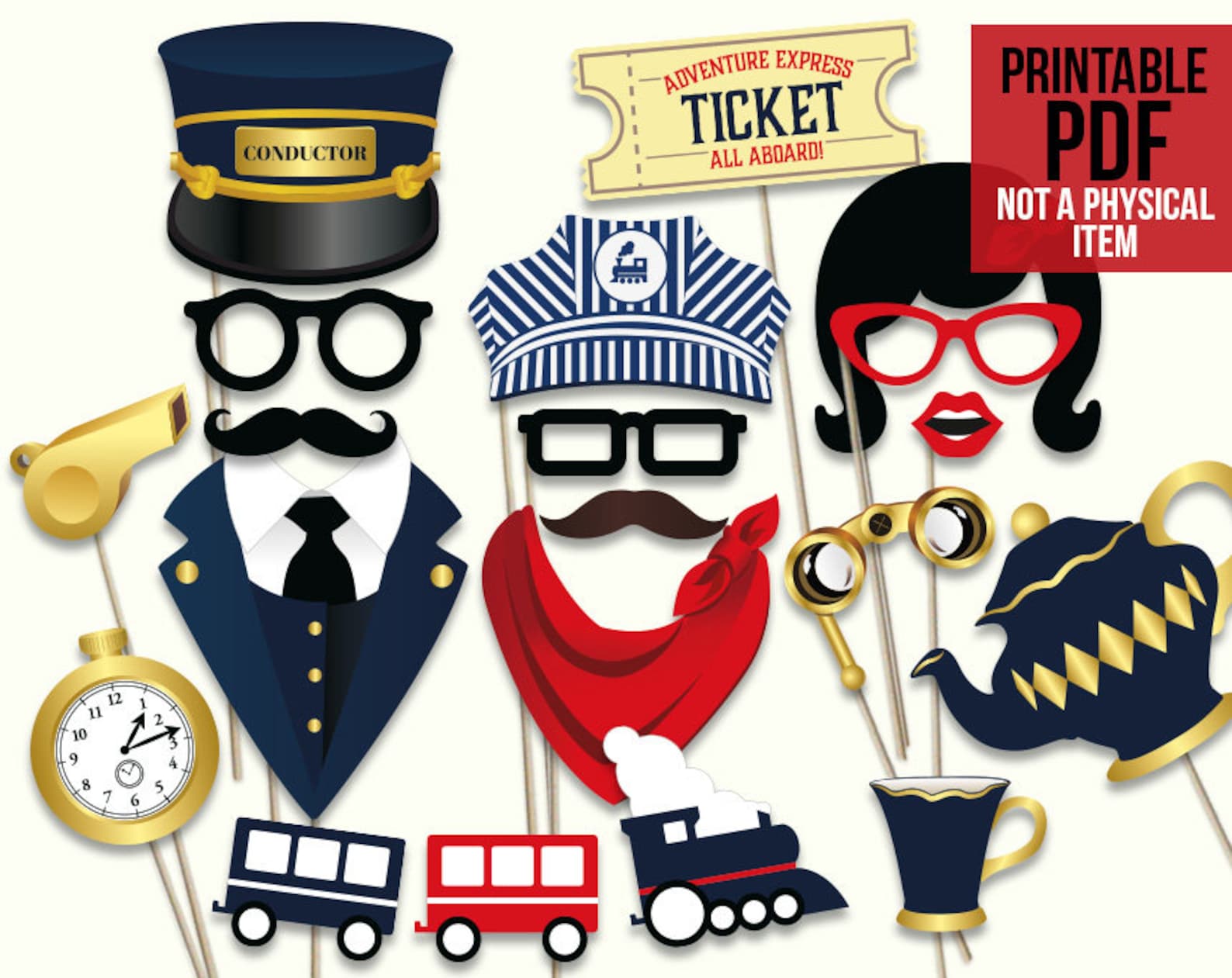 Train Party Photo Booth Props: Printable PDF. Train Party Printables ...