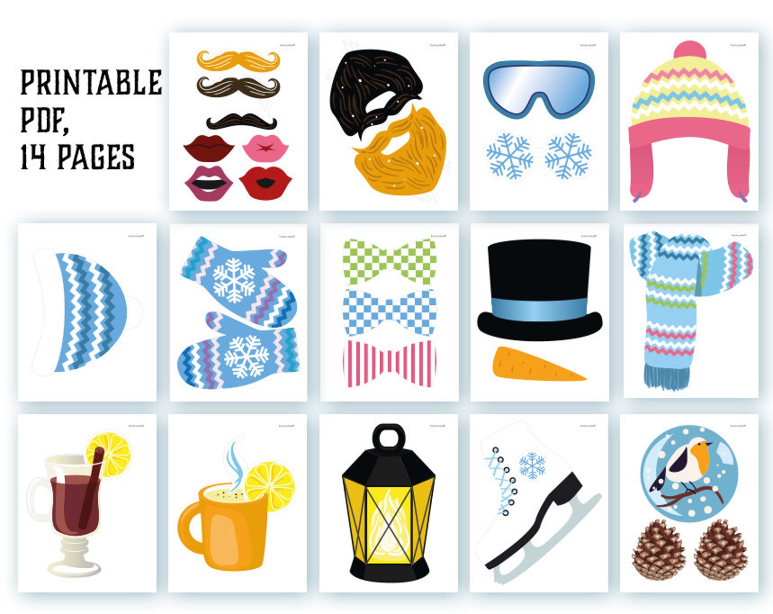 Printable Winter Photo Booth Props, PDF. Christmas Photo Props. Winter ...