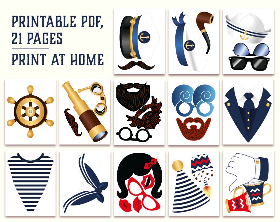 Nautical First Birthday Photo Booth Props: Printable PDF File. - Etsy