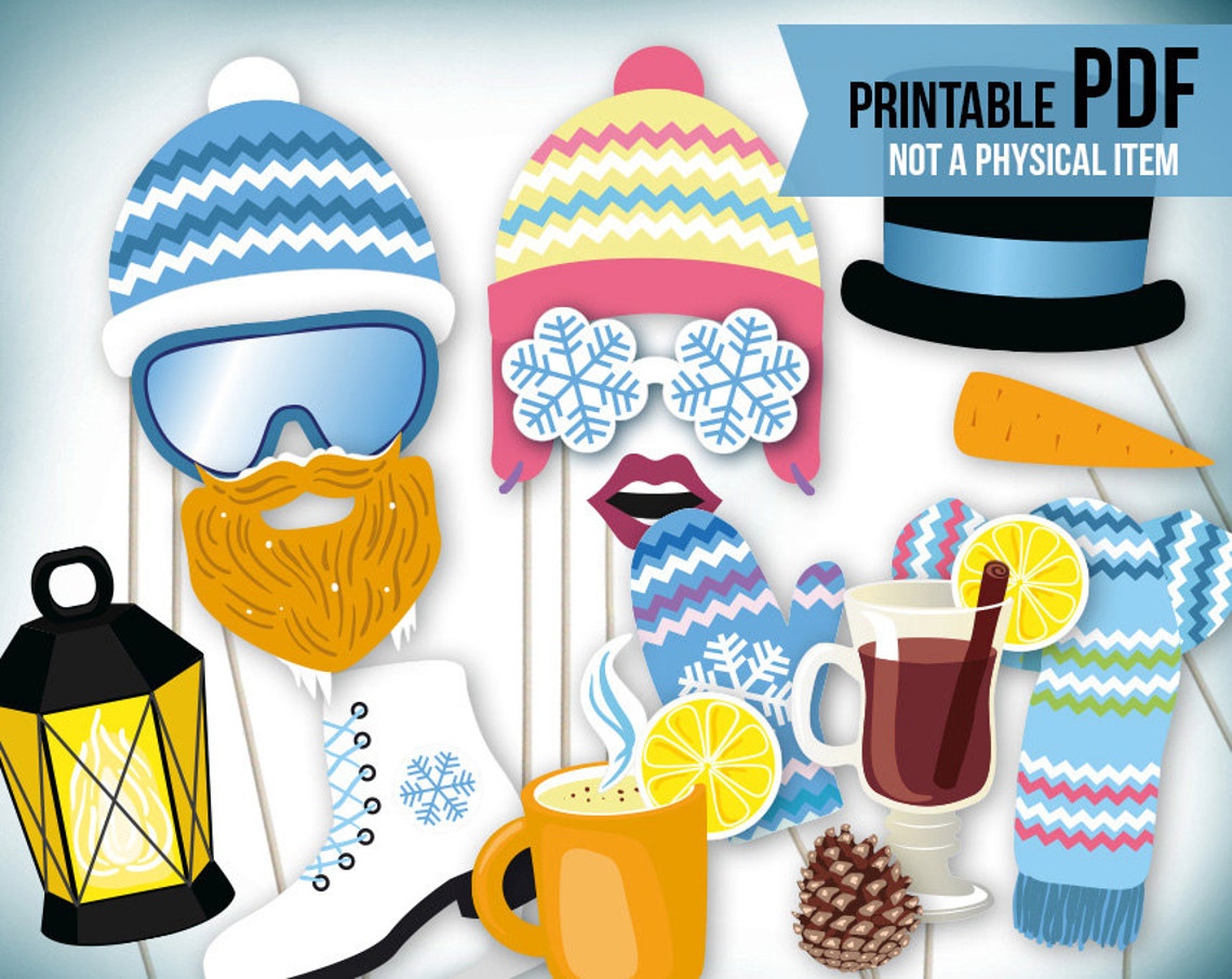 Printable Winter Photo Booth Props, PDF. Christmas Photo Props. Winter ...