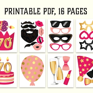 70th Birthday Photo Booth Props: Printable PDF. Hot Pink and Gold ...