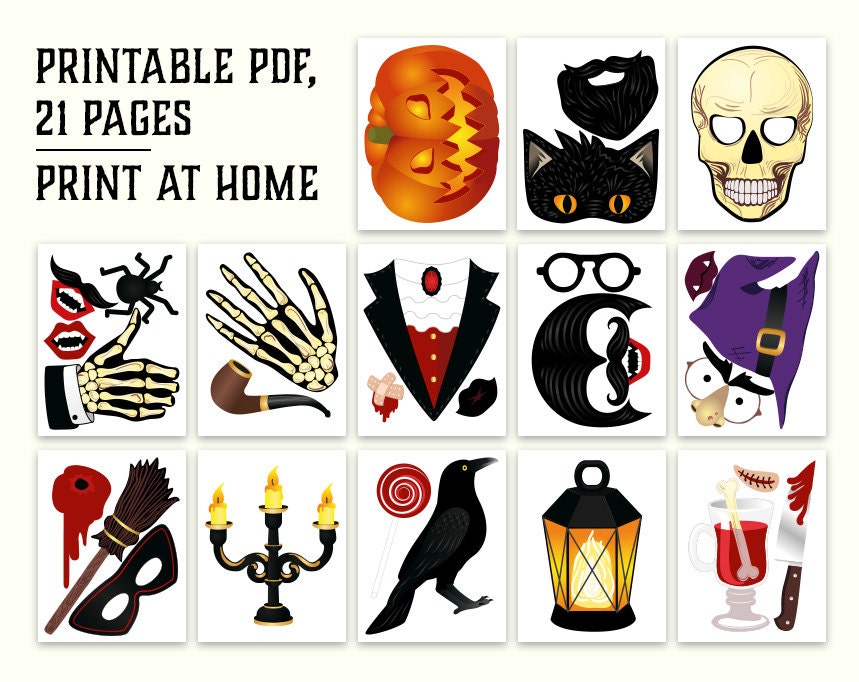 Halloween Photo Booth Props: PDF File. Halloween DIY Paper Masks ...