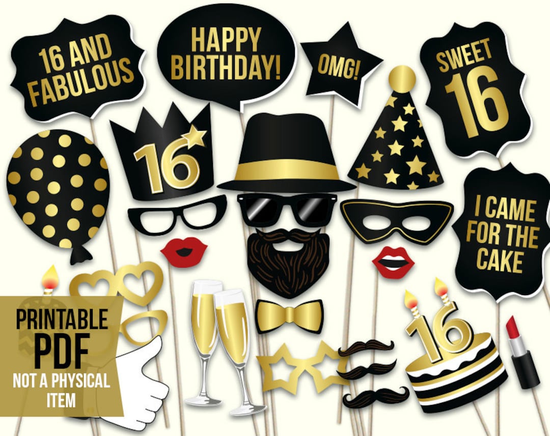 Sweet 16 Photo Booth Props: Printable PDF. Sweet Sixteenth Birthday ...