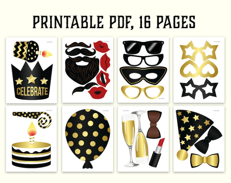 Birthday Photo Booth Props: Printable PDF. Black and Gold - Etsy