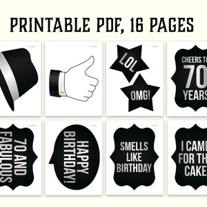 70th Birthday Photo Booth Props Printable PDF. Black and Silver ...