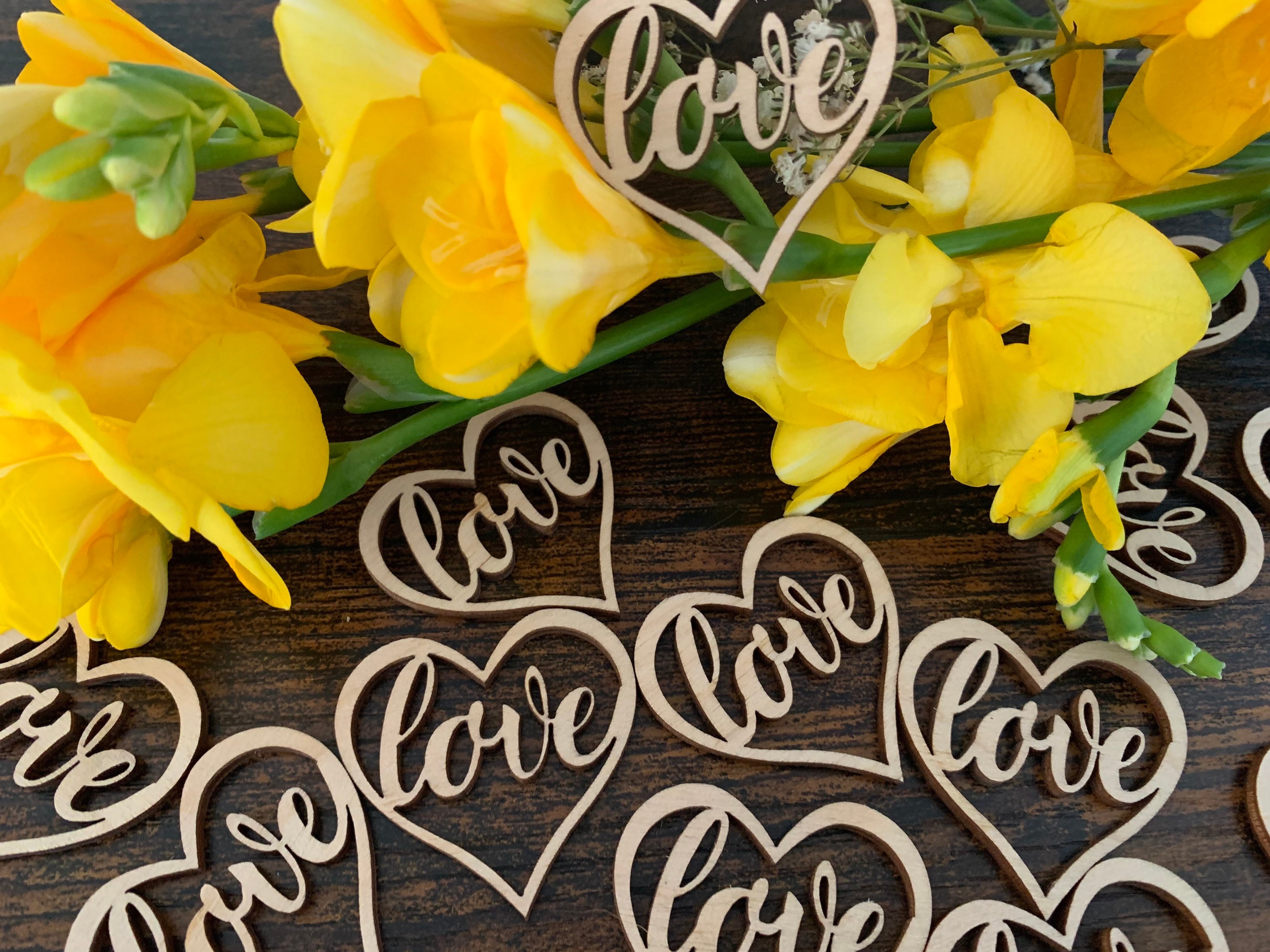 Love Wooden Hearts Wedding Table Confetti Scatter Hearts Table ...