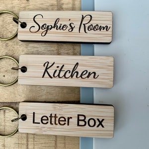 Personalised Wooden Keyring: Engraved Room, House Keys, Custom Text - Etsy