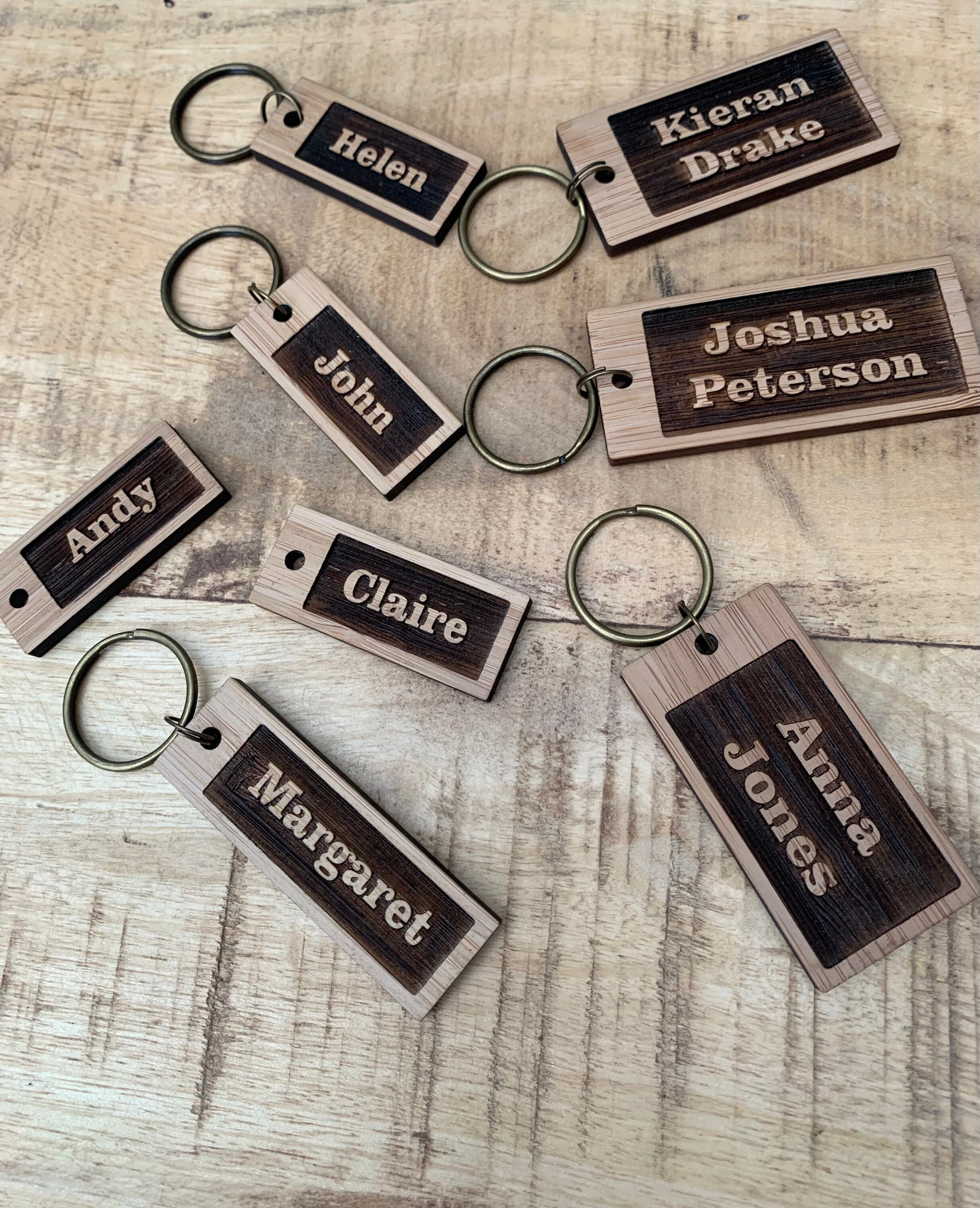Personalised Wooden Keyring: Custom Engraved Name, House, or Initial ...